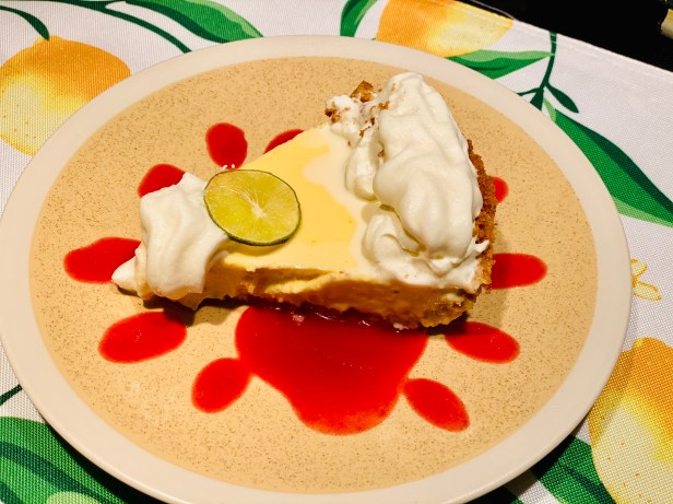 KEY LIME PIE WITH WHIPPED CREAM AND RASPBERRY SAUCE – It’s About the Food!